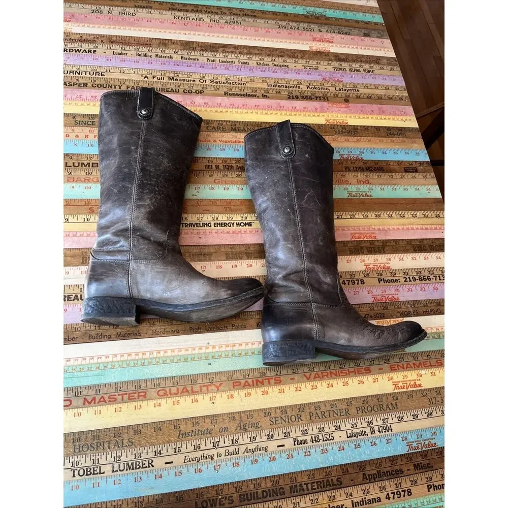 Frye | Shoes | Frye Gray Brown Leather Riding Boots Womens Western Size ...